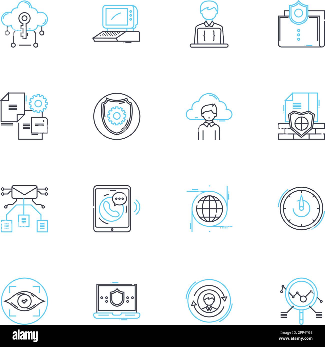 Risk security linear icons set. Vulnerability, Threat, Breach, Exposure ...