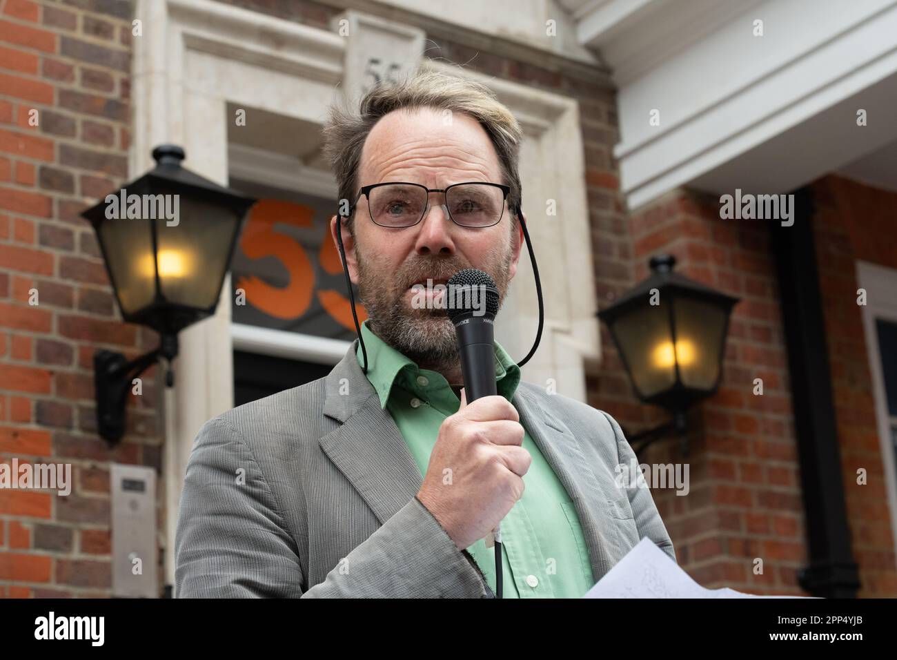 London, UK. 21 April, 2023. Academic and activist Rupert Read addresses ...