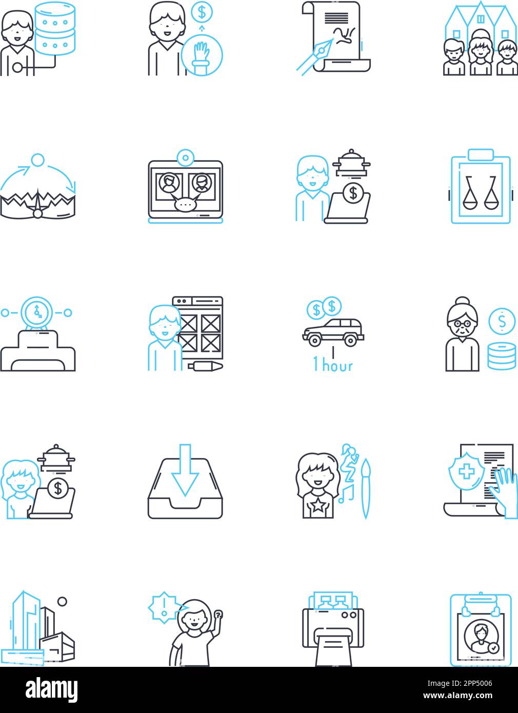 Crew member linear icons set. Dutiful, Dedicated, Reliable, Skilled ...