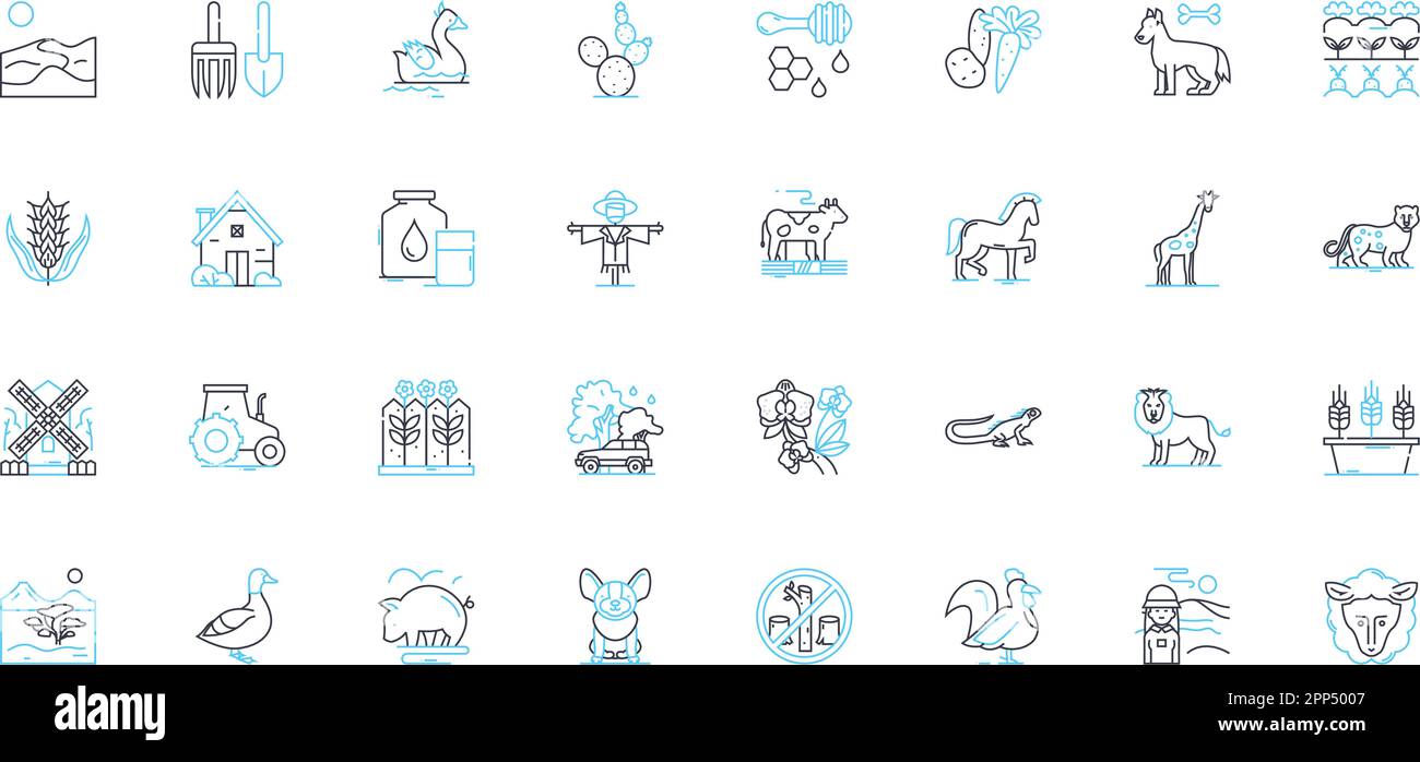 Agronomy linear icons set. Harvest, Irrigation, Fertilization ...