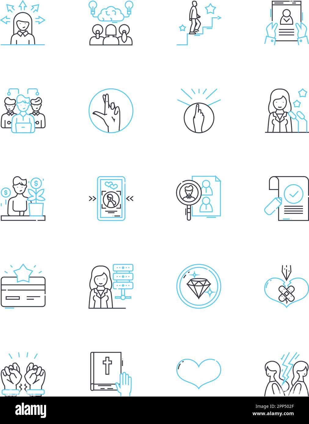 Associated factions linear icons set. Allies, Rivals, Comrades, Oppnts ...