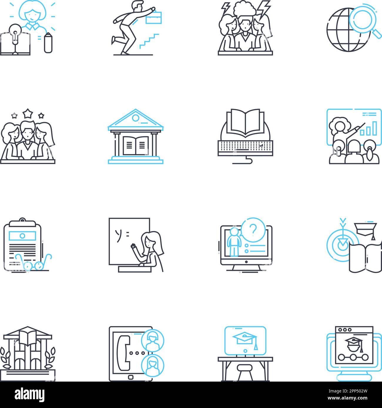 E-learning education linear icons set. Online, Interactive, Digital ...