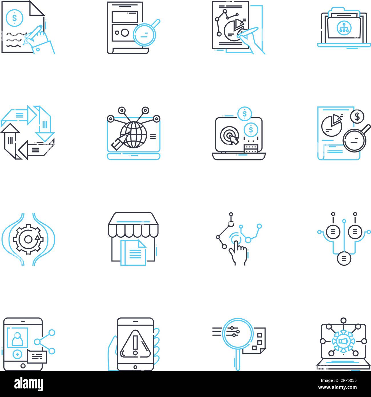 Brand promotion linear icons set. Advertising, Marketing, Awareness ...