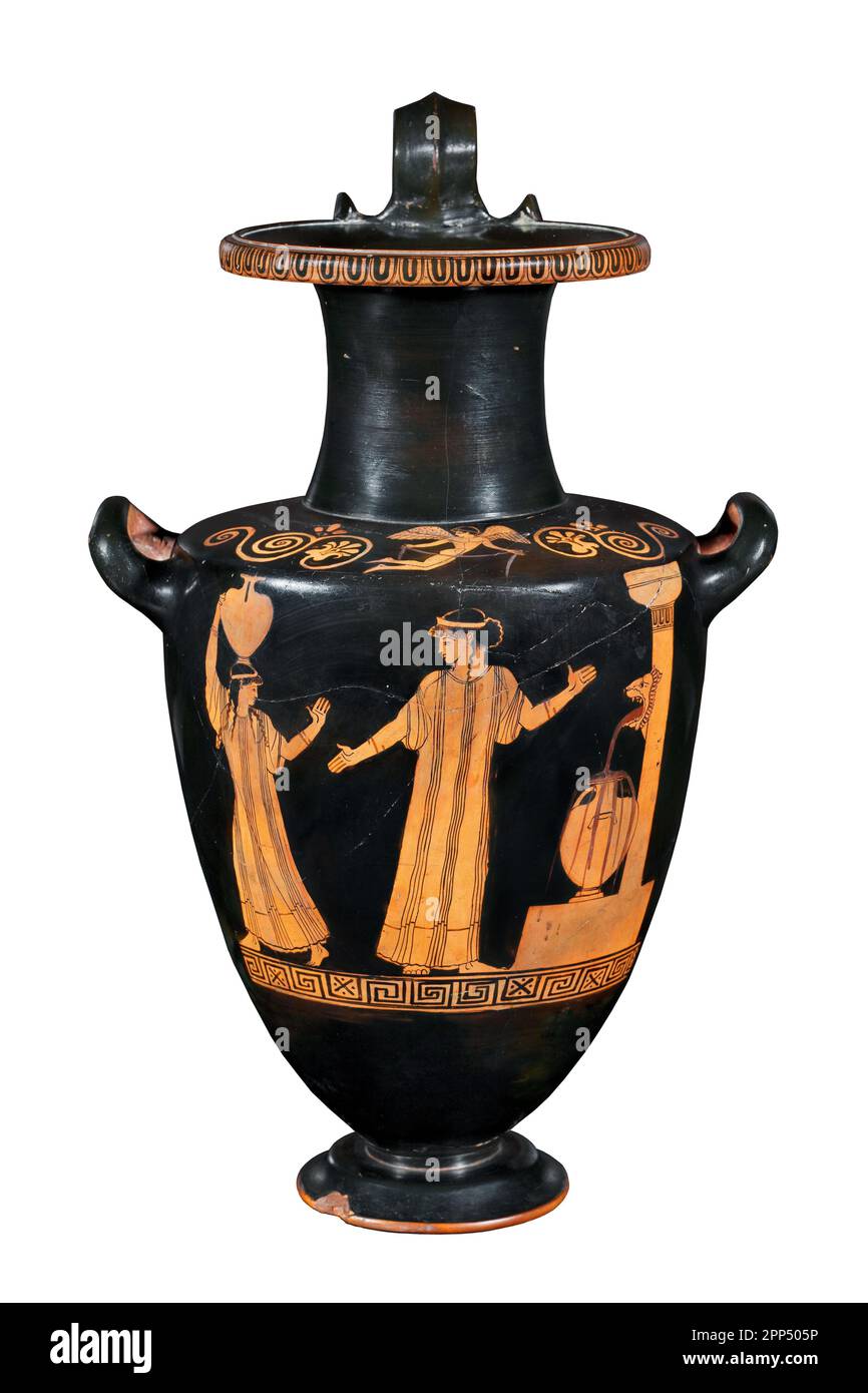 Hidria de las muchachas en la fuente. Cerámica, Ática (Grecia). 490 a ...