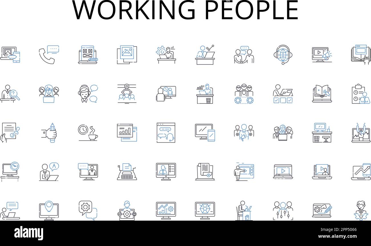 Working people line icons collection. renovation, remodeling, redesign ...