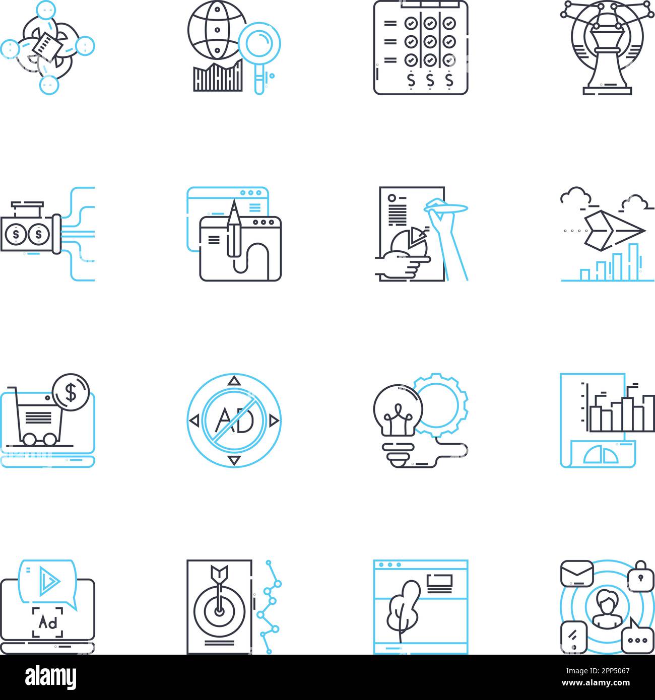 Social media linear icons set. Nerking, Engagement, Sharing, Viral ...