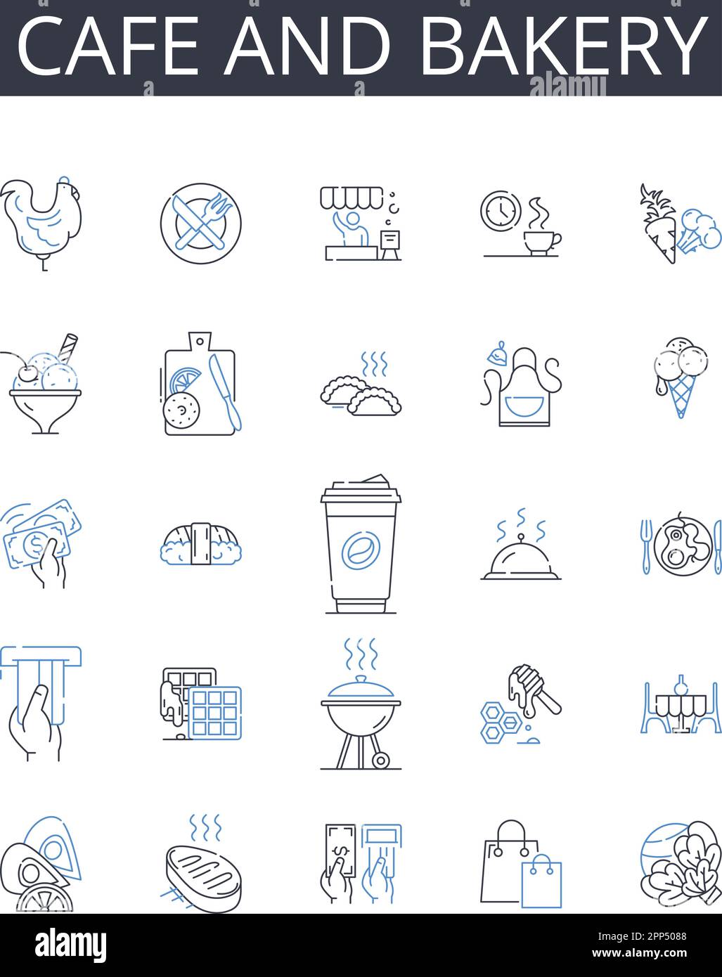 Cafe and bakery line icons collection. Sweet Shop, Diner Eatery, Juice ...