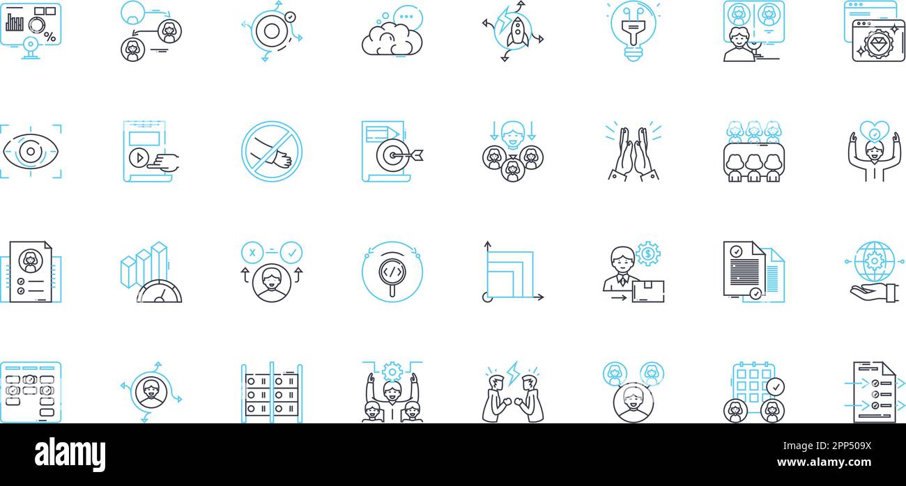 Cooperation linear icons set. Alliance, Collaboration, Harmony, Unity, Partnership, Accord ...