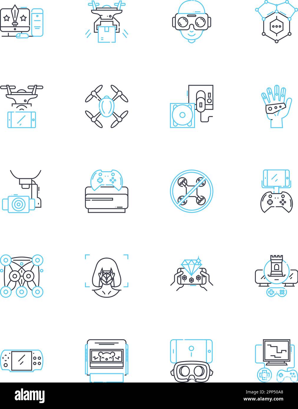 Mobile technology linear icons set. Smartphs, Tablets, Wearables, Apps ...