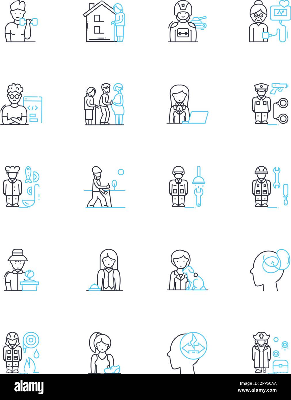 Sociology linear icons set. Culture, Identity, Inequality, Norms, Power ...