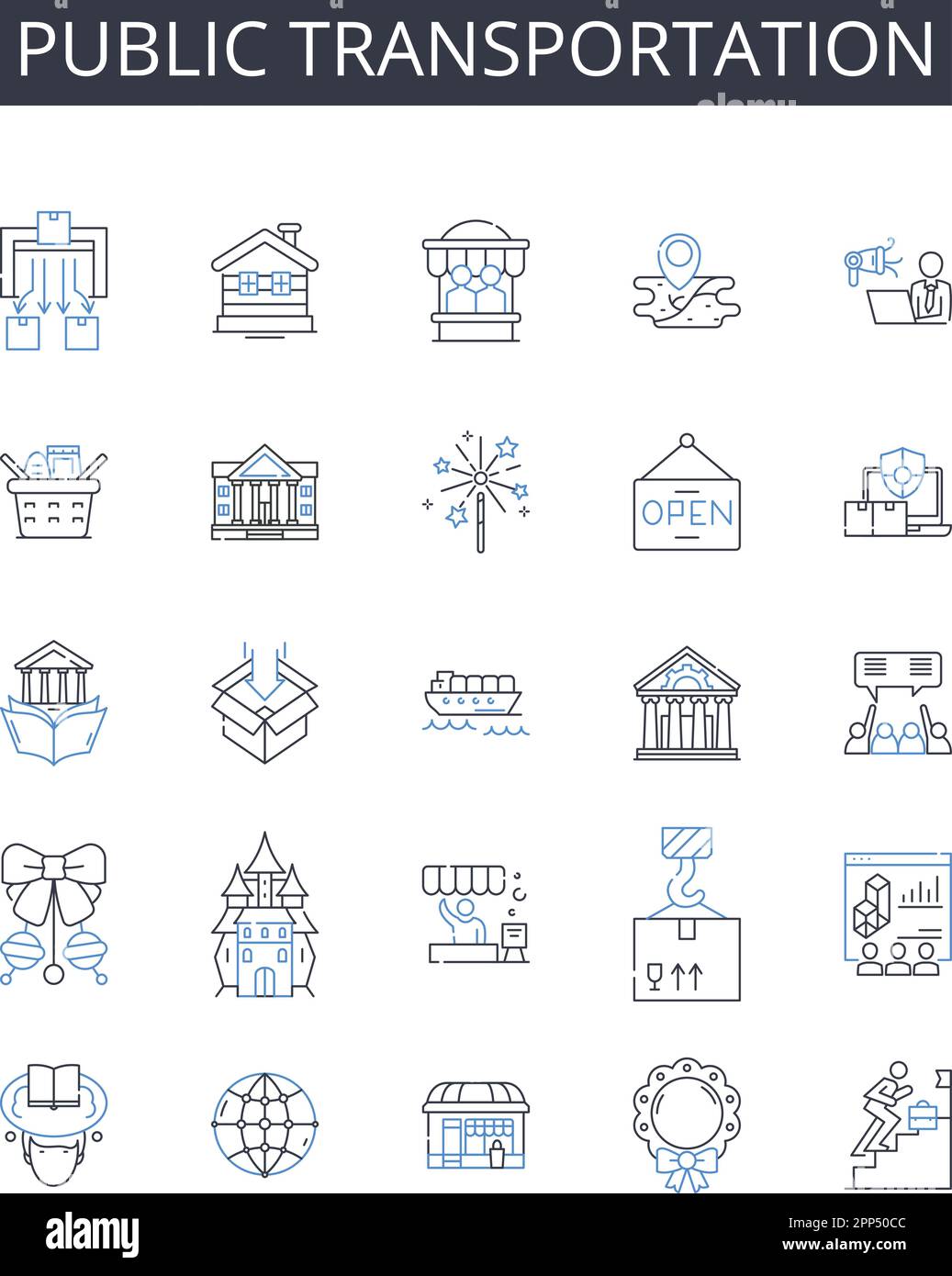 Public transportation line icons collection. Remote, Virtual ...