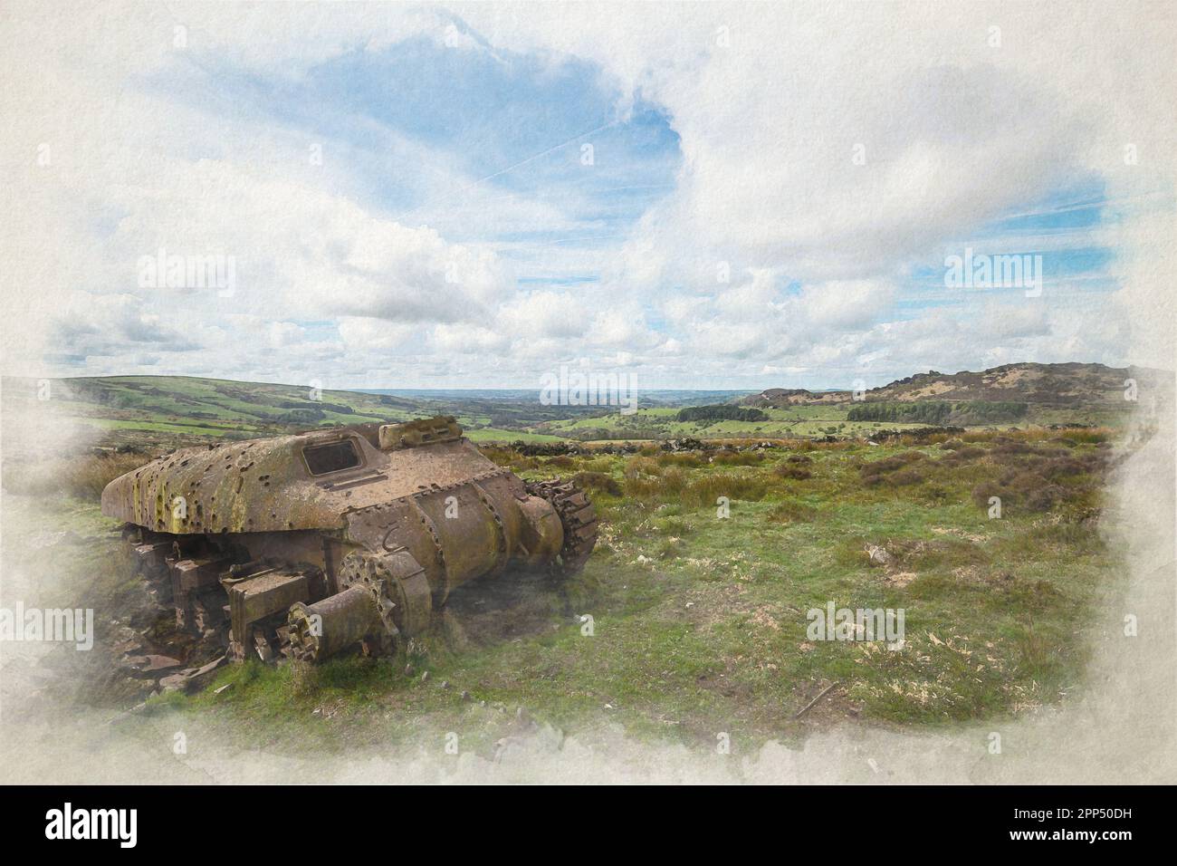 Abandoned Sherman tank digital watercolour painting in the Peak ...
