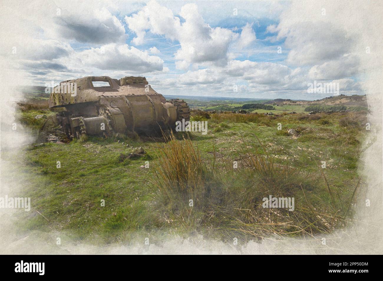 Abandoned Sherman tank digital watercolour painting in the Peak ...
