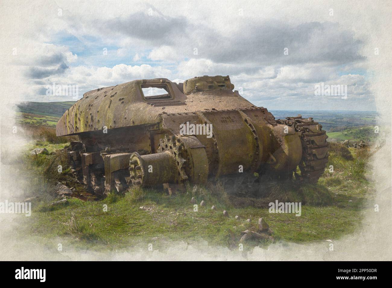 Abandoned Sherman tank digital watercolour painting in the Peak ...