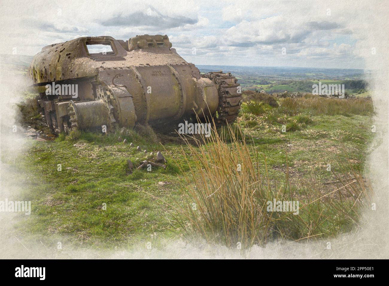 Abandoned Sherman tank digital watercolour painting in the Peak ...