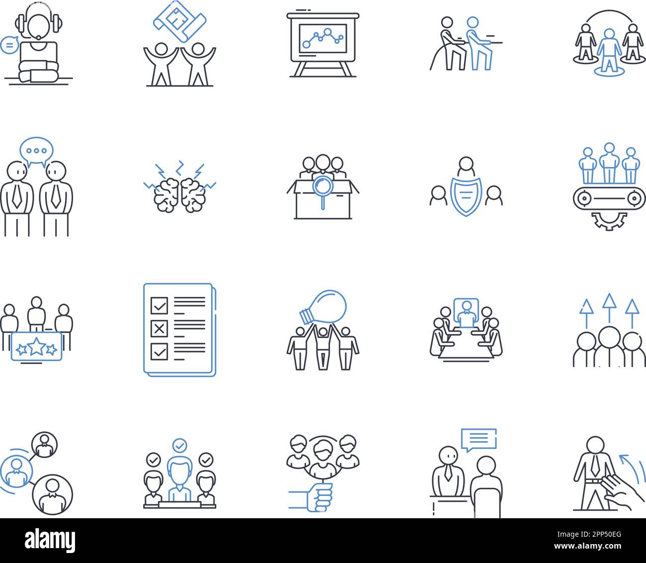 Co-workers line icons collection. Teamwork, Collaboration, Supportive ...