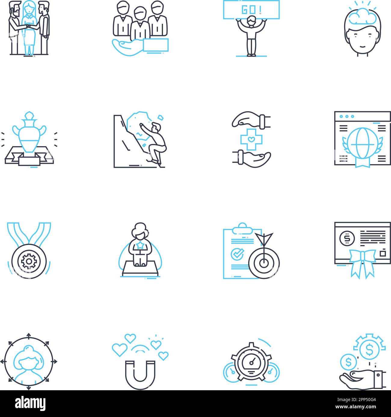 Life coaching linear icons set. Empowerment, Growth, Progress, Clarity ...