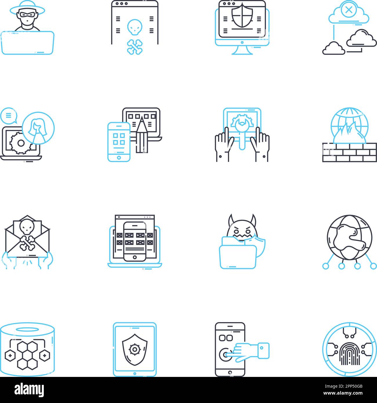 Web Safety Linear Icons Set Firewall Encryption Passwords