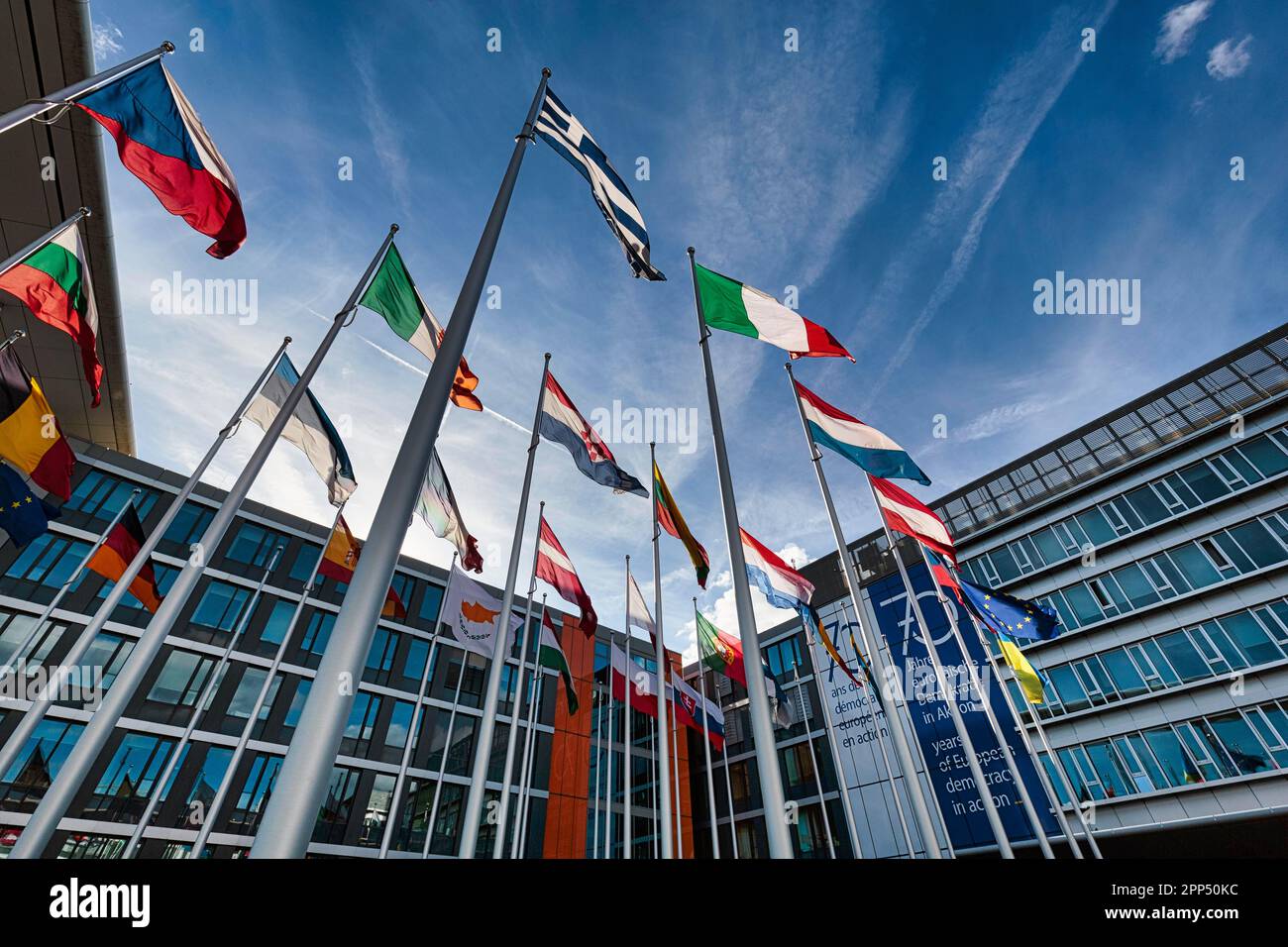 European Parliament, EU Parliament, flags of European countries and ...