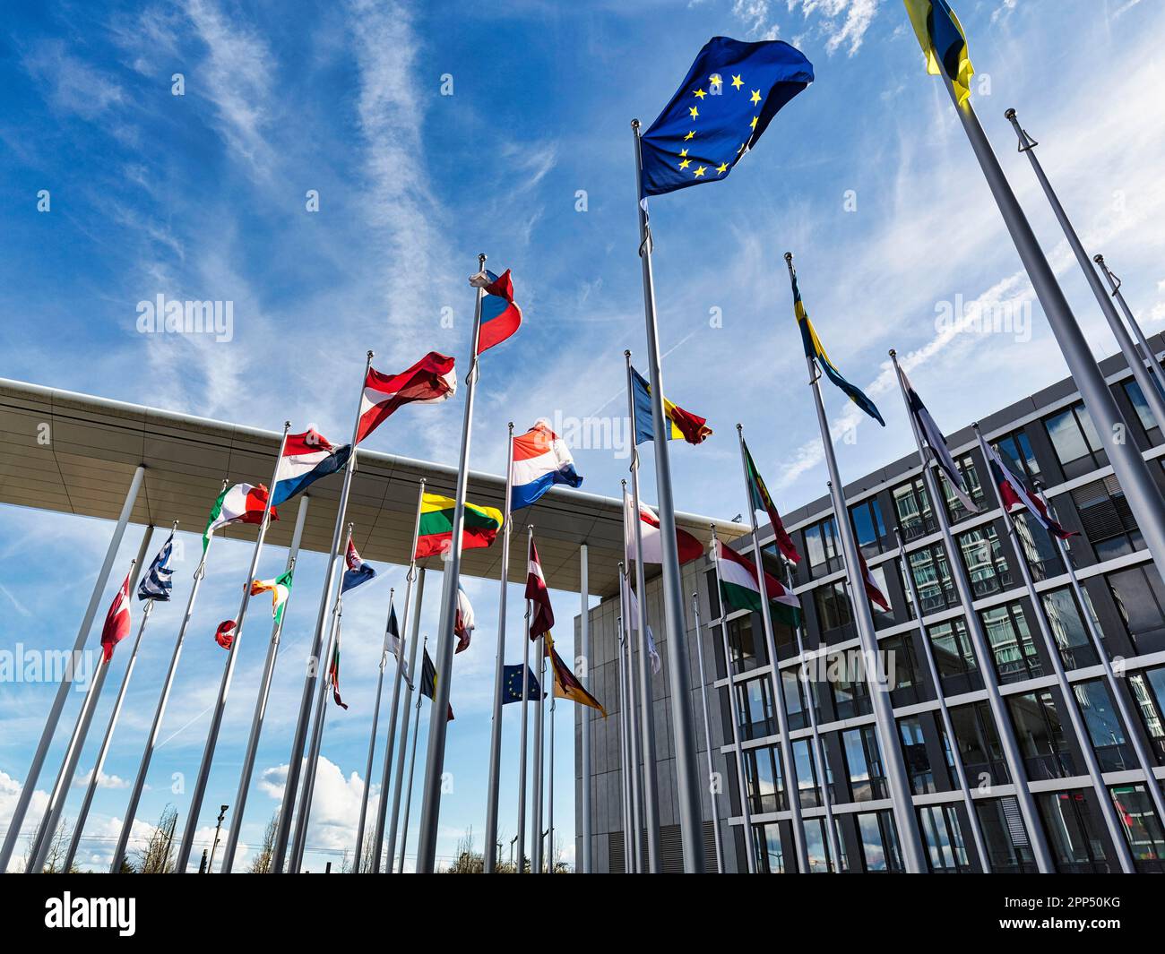 European Parliament, EU Parliament, flags of European countries and ...