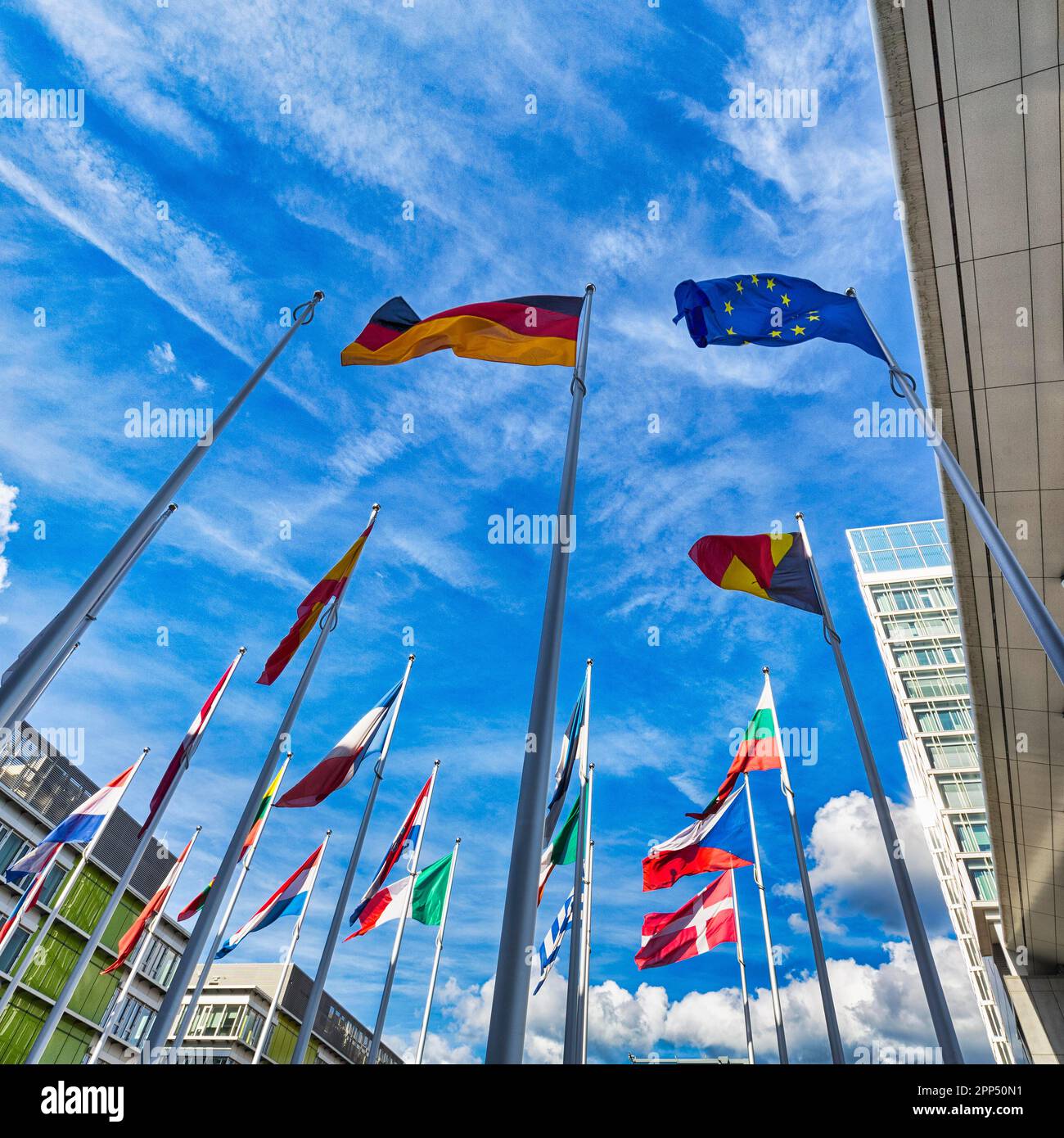European Parliament, EU Parliament, flags of European countries and ...
