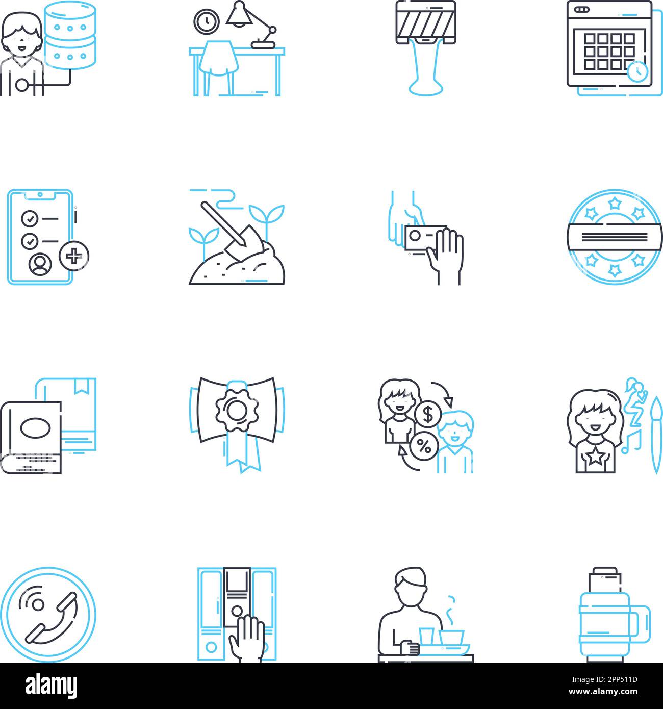 Workplace linear icons set. Office, Cubicle, Colleagues, Collaboration ...