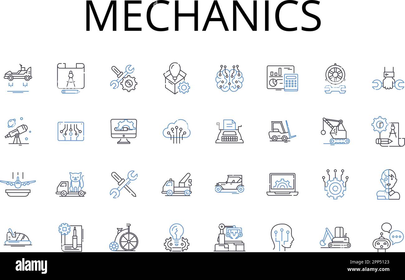 Mechanics line icons collection. Physics, Dynamics, Kinetics, Motion ...