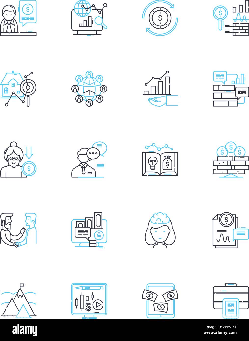 My management linear icons set. Leadership, Strategy, Planning, Goals ...