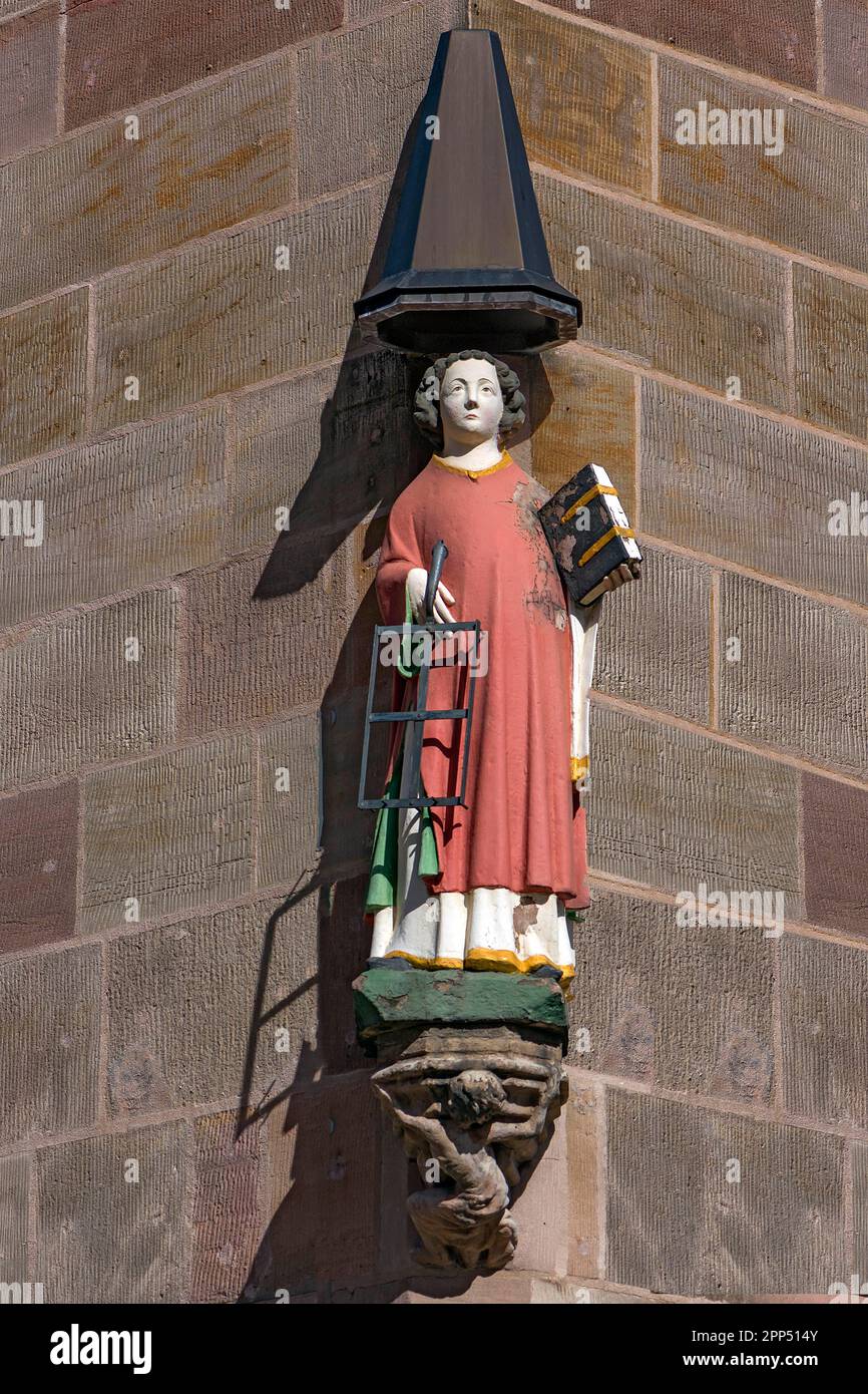 Coloured sculpture of Saint Laurence on a residential house, Koenigstr ...