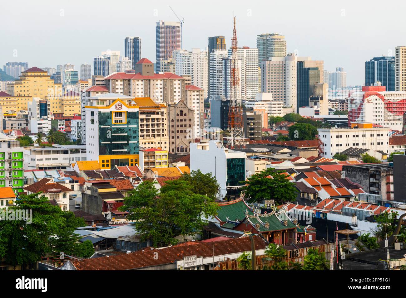 Elevated view of George Town, UNESCO Worls Heritage Site and capital city of Penang, Malaysia ...