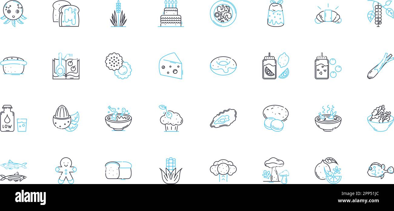 Culinary industry linear icons set. Ingredients, Cuisine, Flavors ...