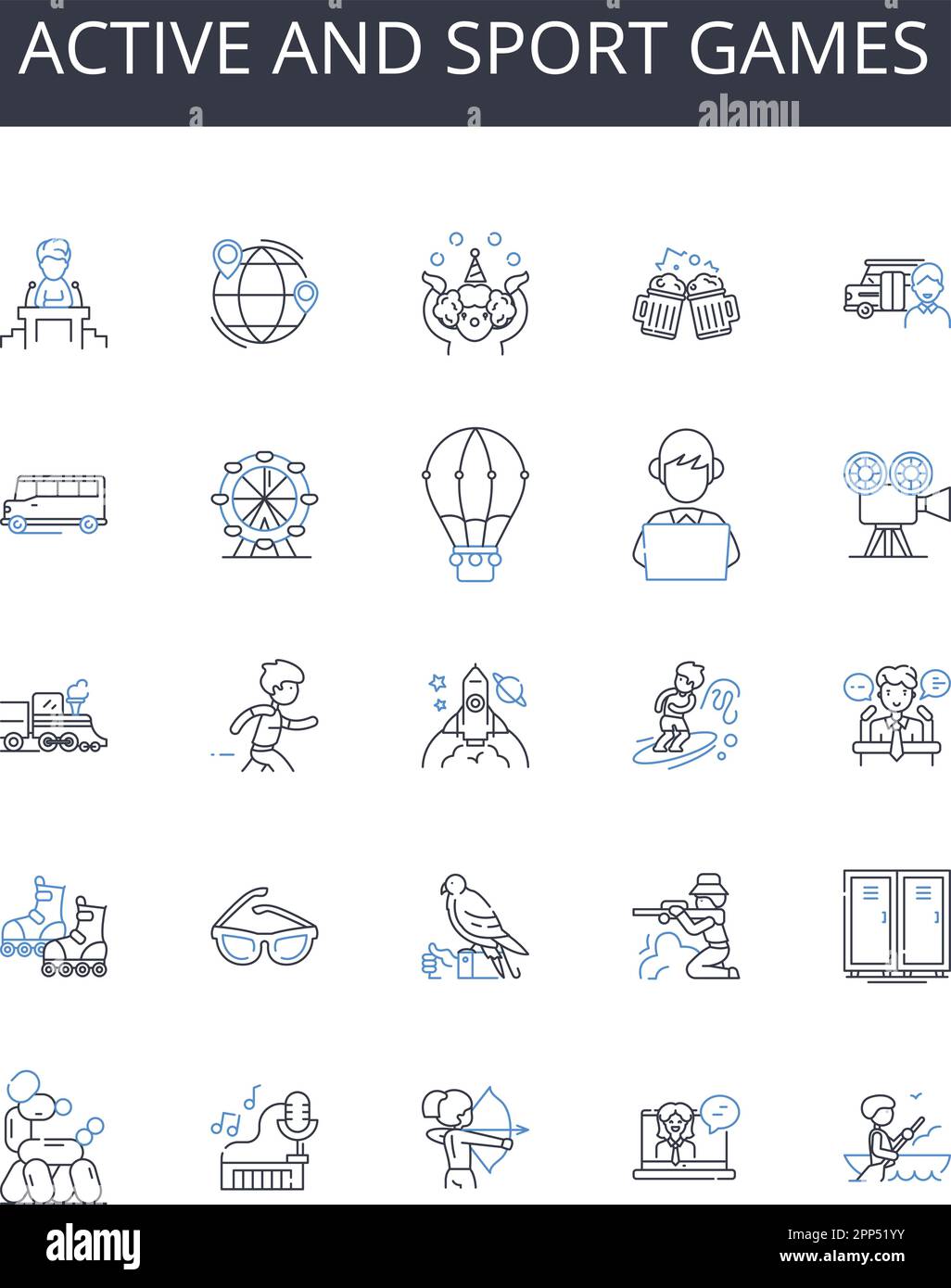 Active and sport games line icons collection. Dominance, Power, Elite ...