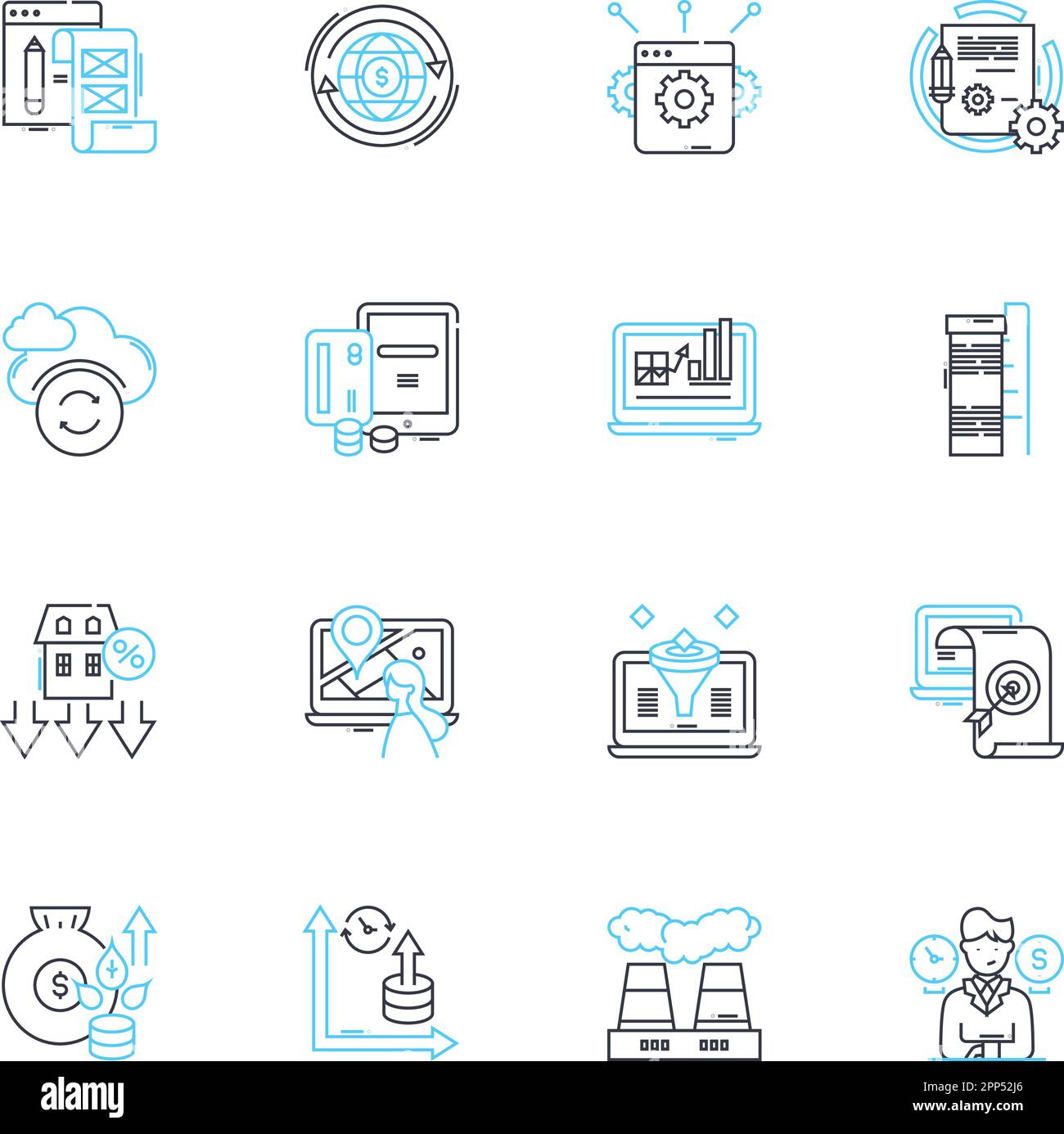 Business growth linear icons set. Expansion, Progress, Development ...