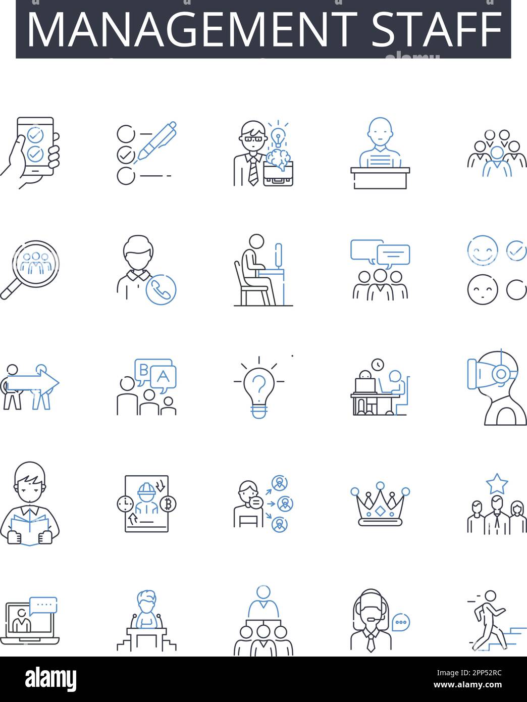 Management staff line icons collection. Satisfaction, Service, Feedback ...
