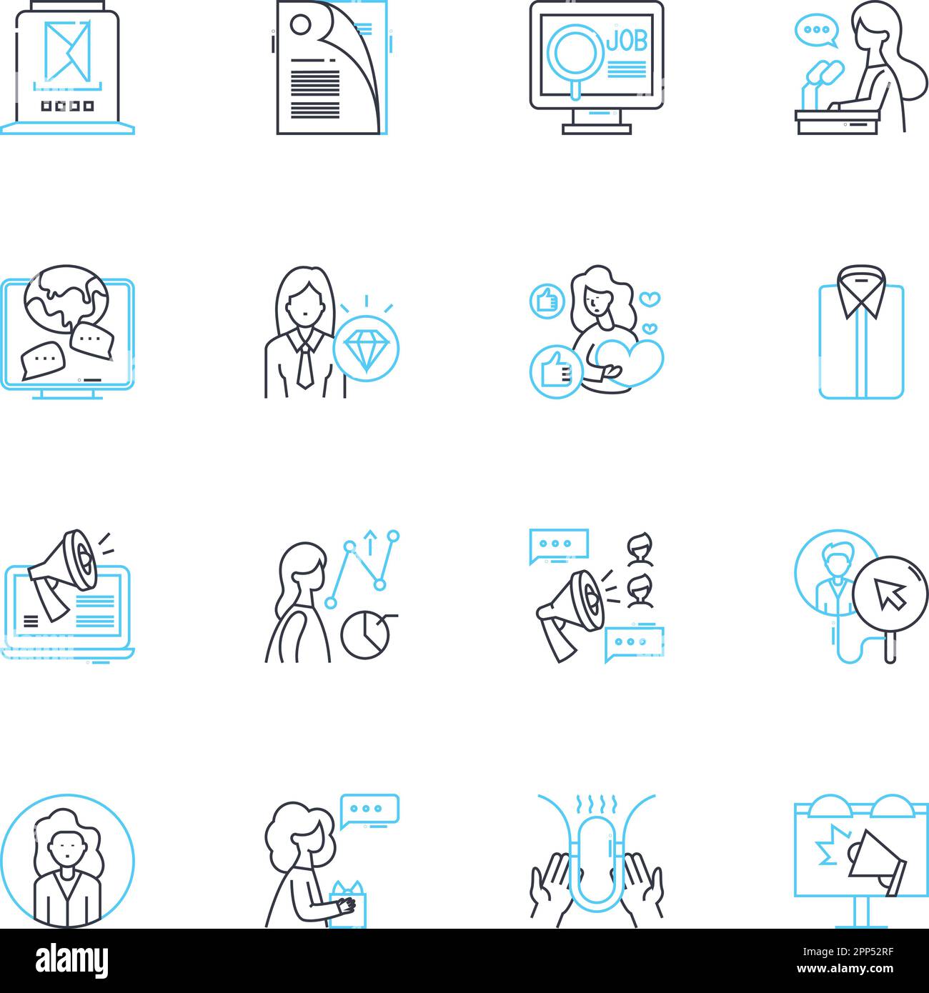 Marketing communication linear icons set. Advertising, Branding ...