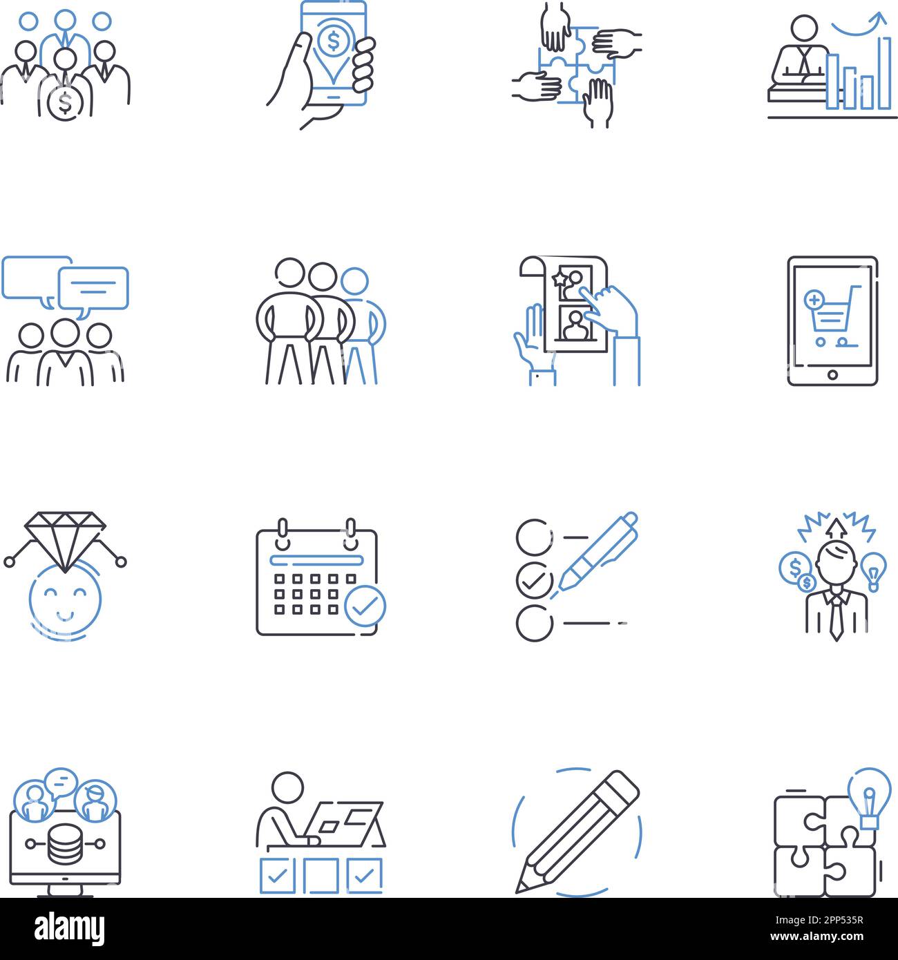 Resource Management Line Icons Collection Optimization Allocation