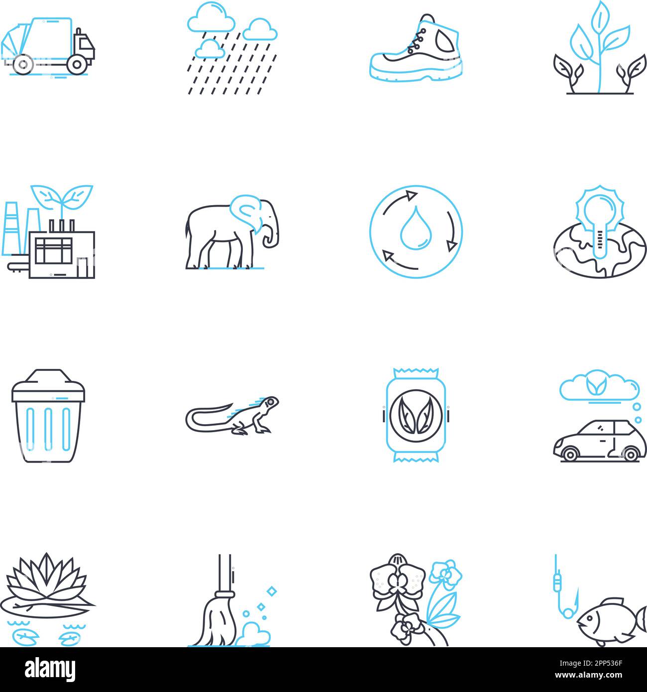 Pollution problems linear icons set. smog, landfill, deforestation ...