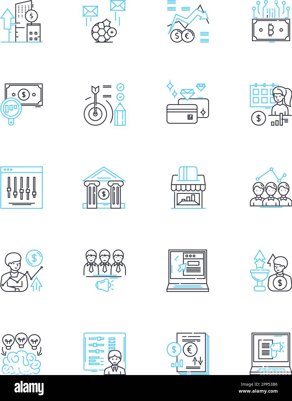 Fiscal regulation linear icons set. Taxation, Budget, Revenue, Debt ...