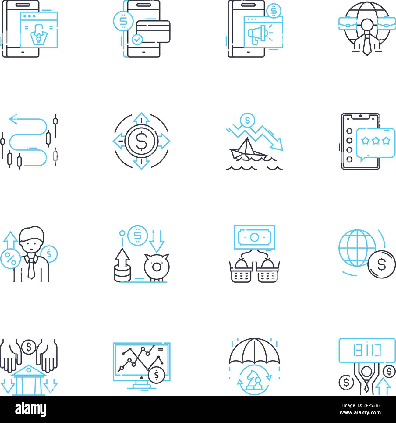 Equity fund linear icons set. Diversification, Growth, Investment ...