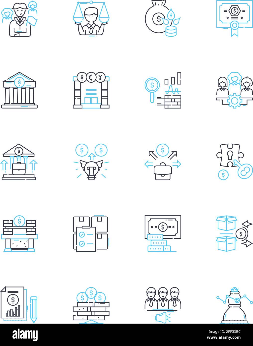 Financial planning linear icons set. Budgeting, Savings, Investments ...