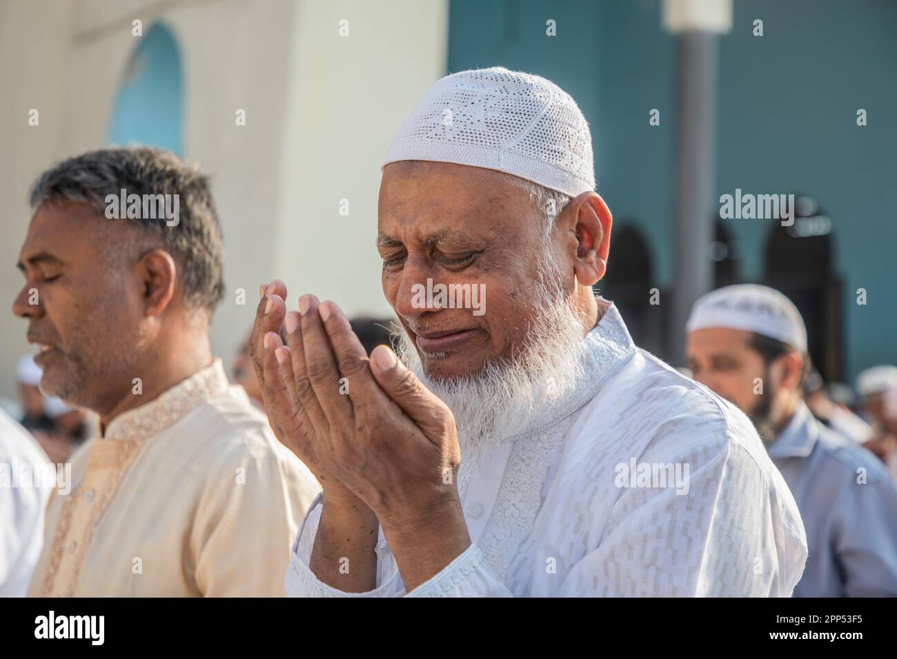 A Muslim offers Eid al-Fitr prayers marking the end of the holy fasting ...