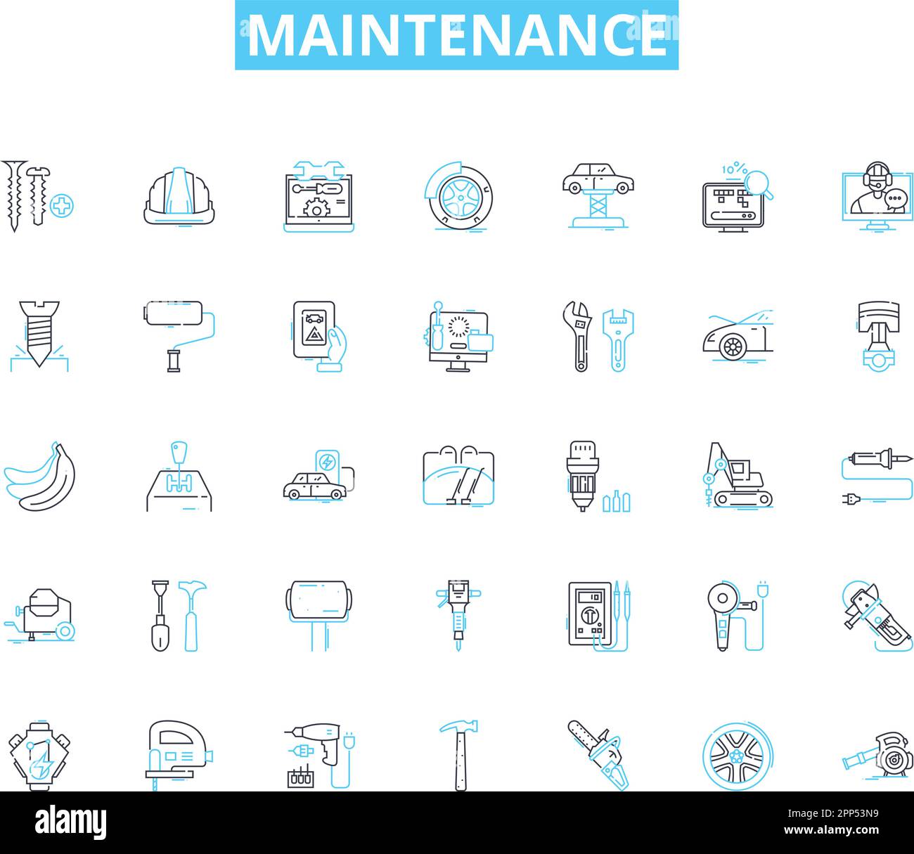 Maintenance linear icons set. Repair, Cleaning, Upkeep, Servicing ...