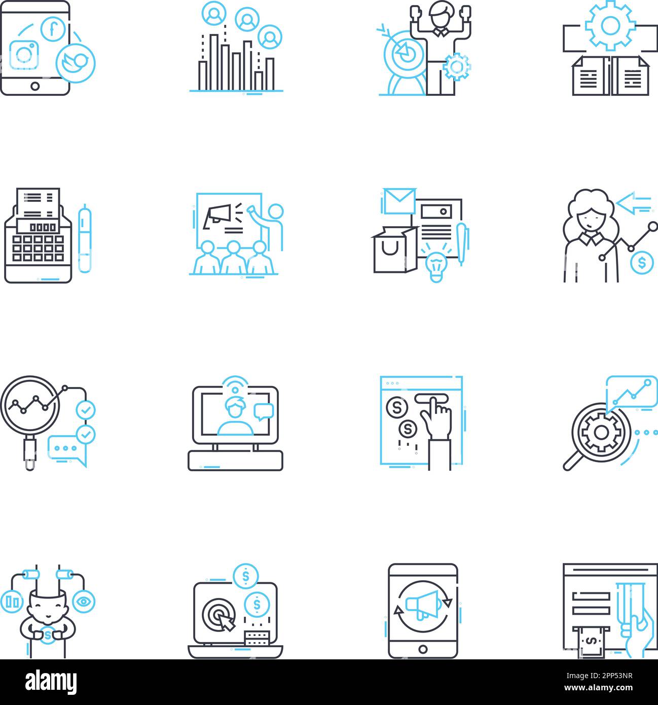 Business strategy linear icons set. Innovation, Planning, Execution ...