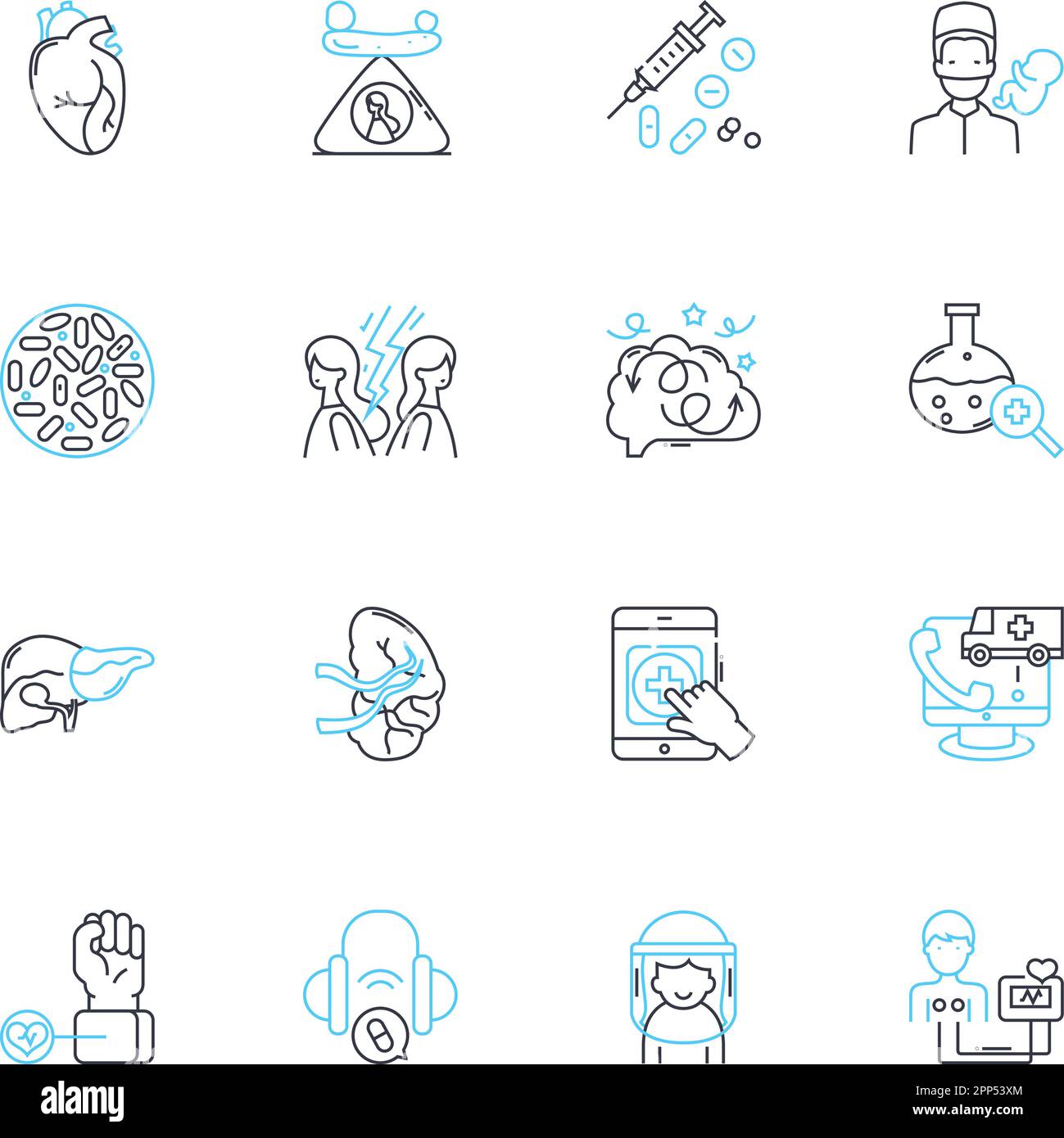 Physique linear icons set. Brawn, Muscles, Strength, Bodybuilding ...