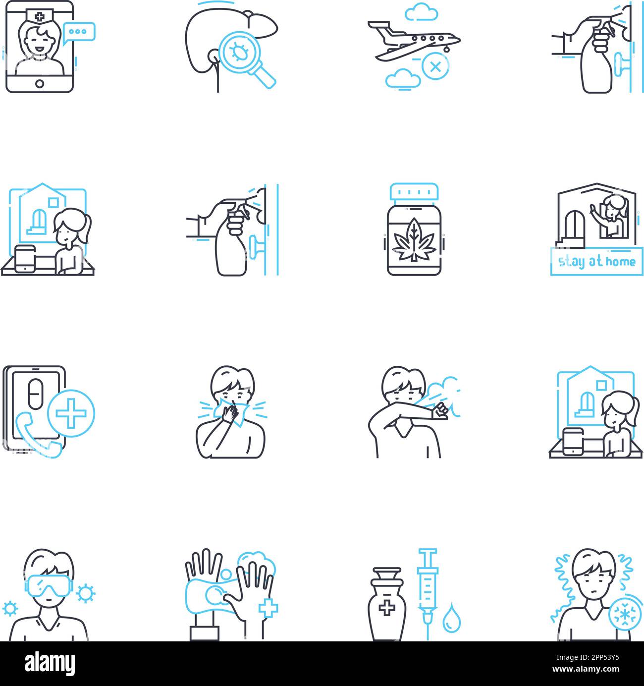 Contagion linear icons set. Virus, Epidemic, Outbreak, Pandemic ...