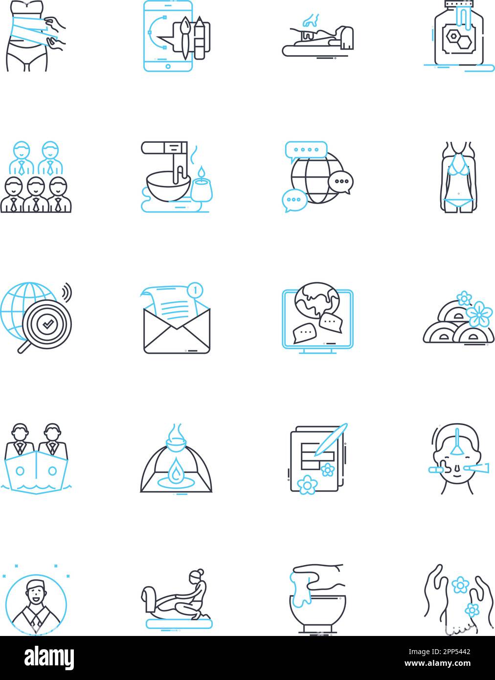 Tanning salon linear icons set. Sunless, Bronzing, Glow, UV, Beachy ...