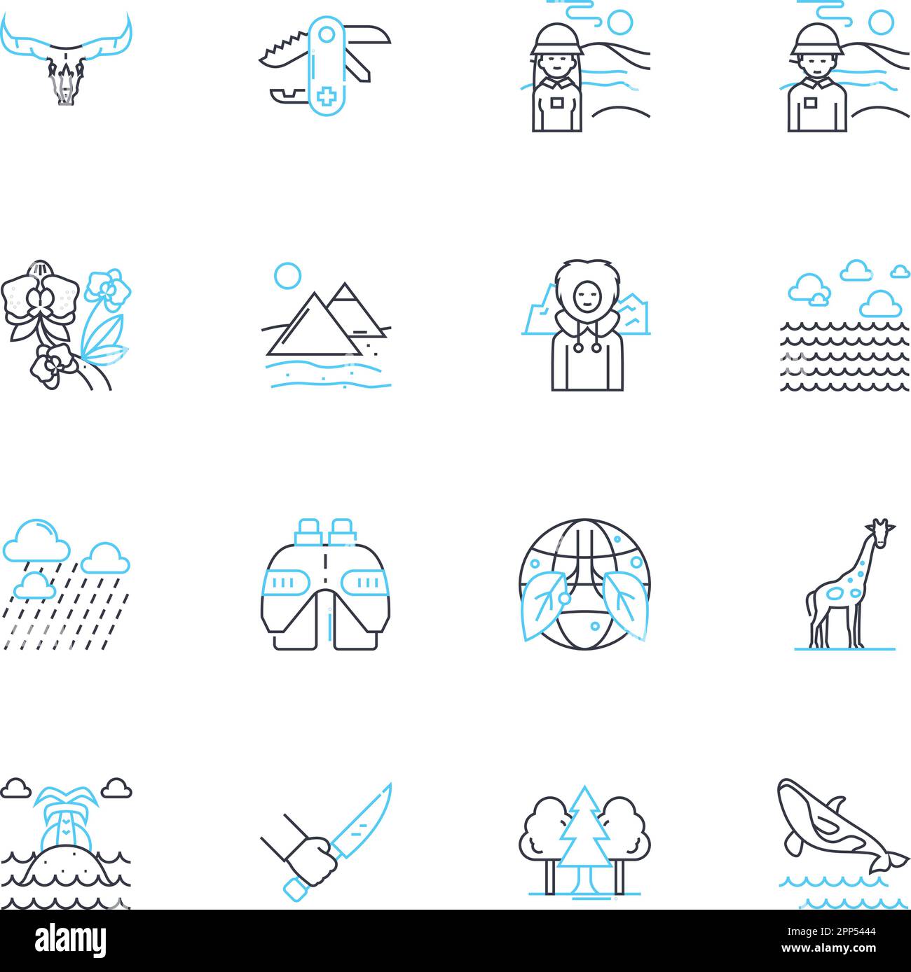 Landscape linear icons set. vista, terrain, panorama, wilderness ...