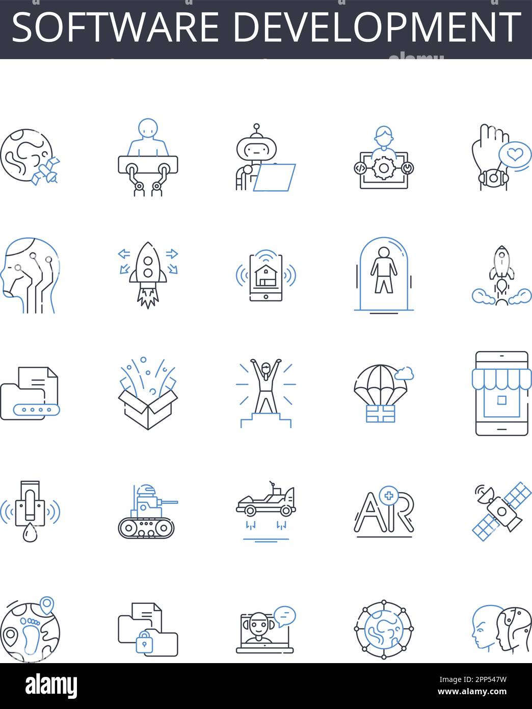 Software development line icons collection. Website design, Social ... Software development line icons collection. Website design, Social ...