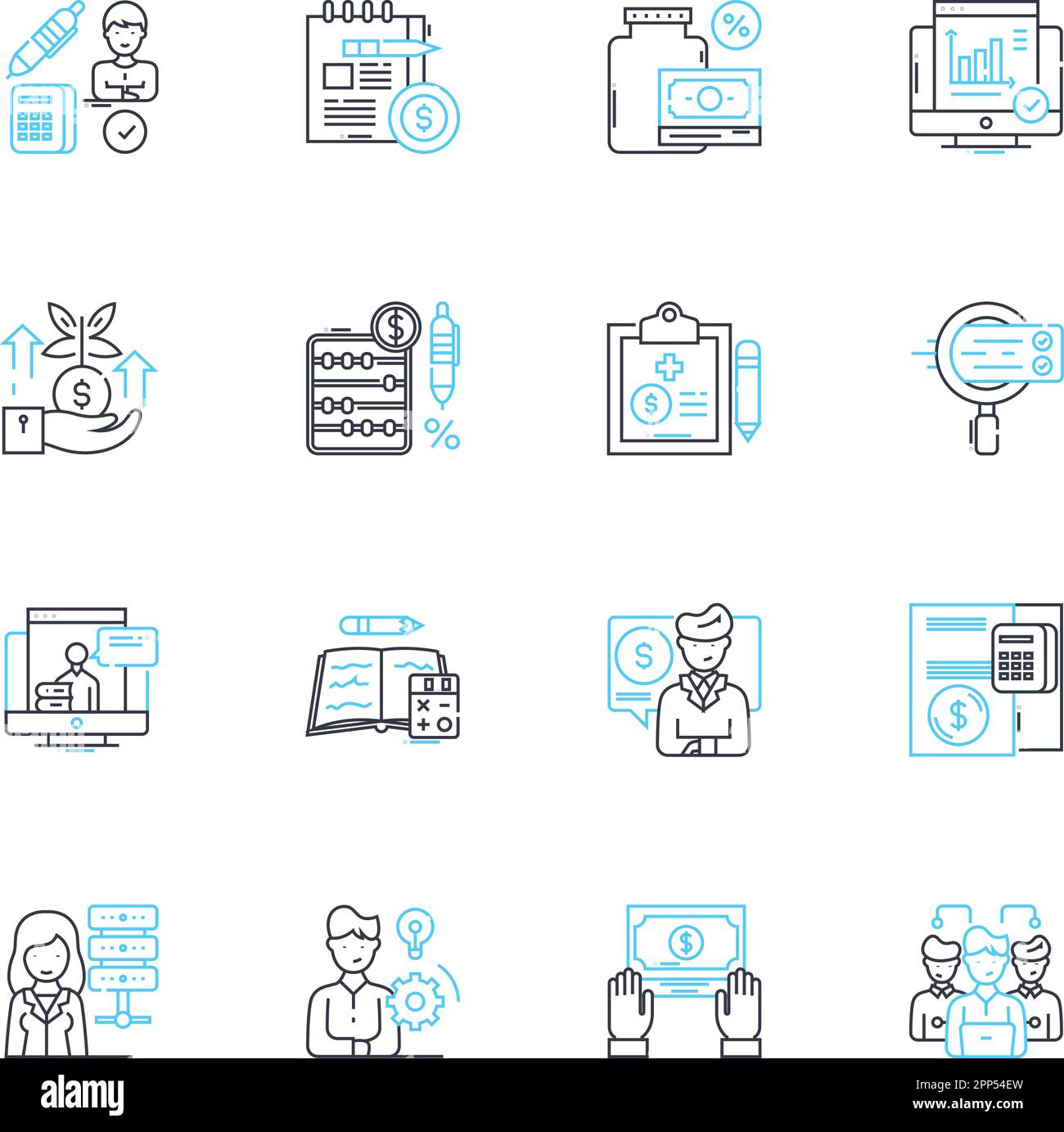 Cash flow and liquidity linear icons set. Revenue, Expenses, Budgeting, Accounts, Credit ...