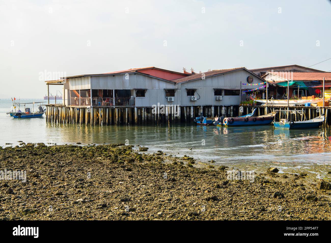View of floating village of Penang. George Town, Penang Island ...
